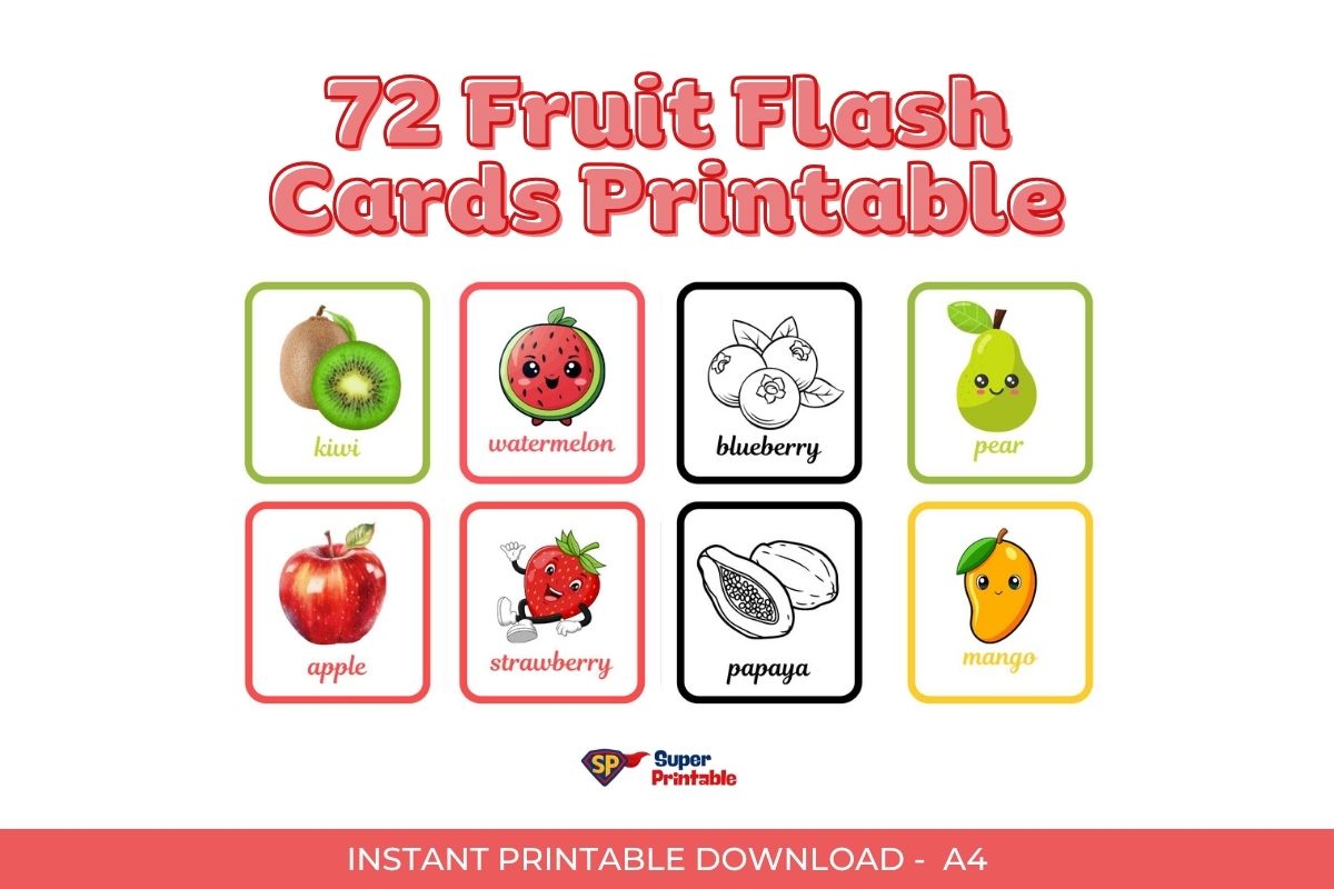 72 Fruit Flash Cards Printable for Kids