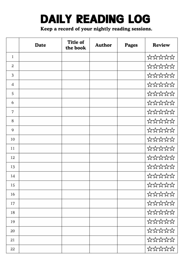 Daily Reading Log for Students in Simple Style | Instant Download