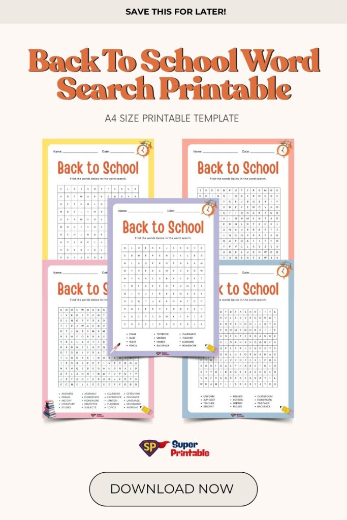 Back To School Word Search Printable for Kids