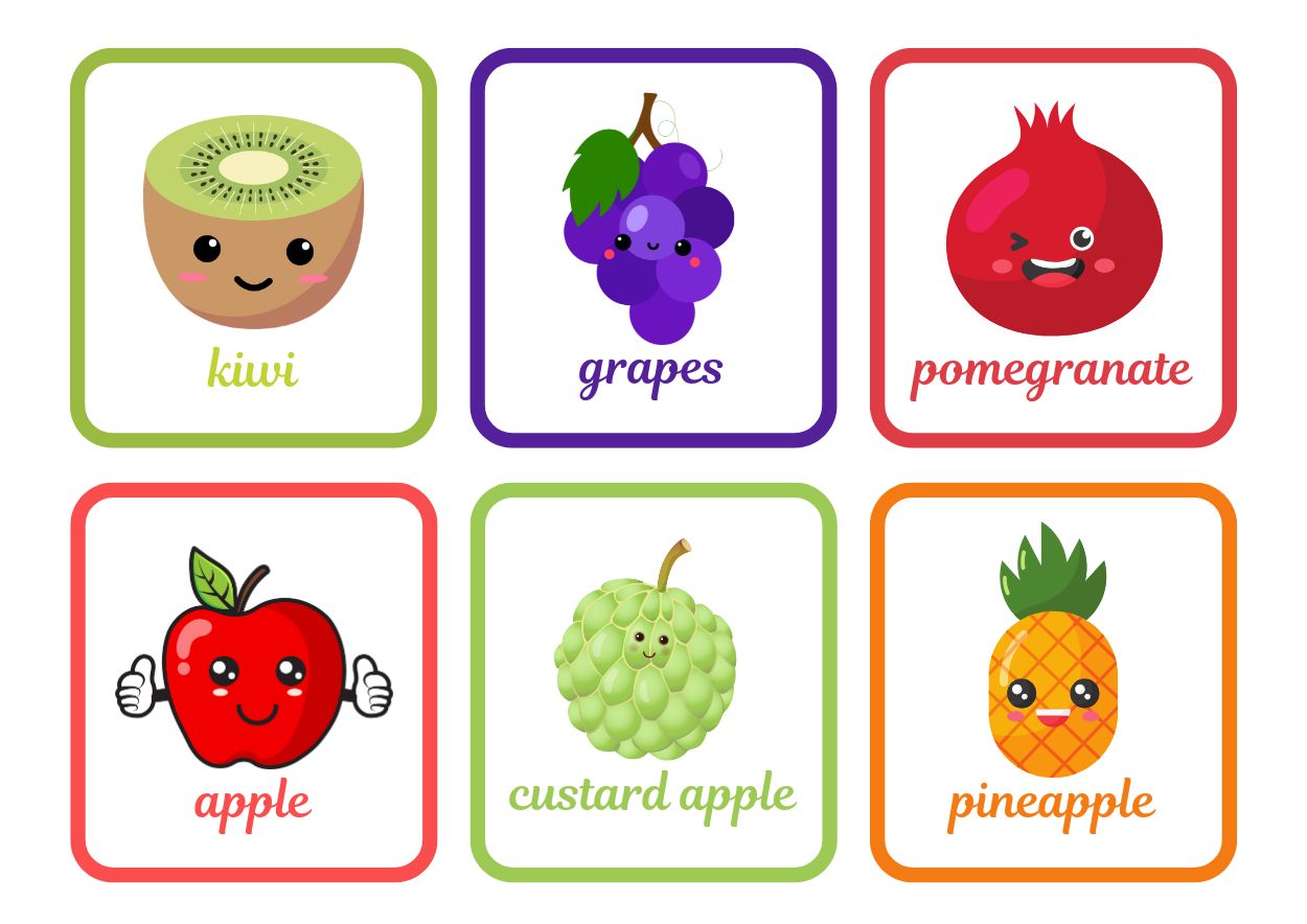 72 Fruit Flash Cards Printable for Kids