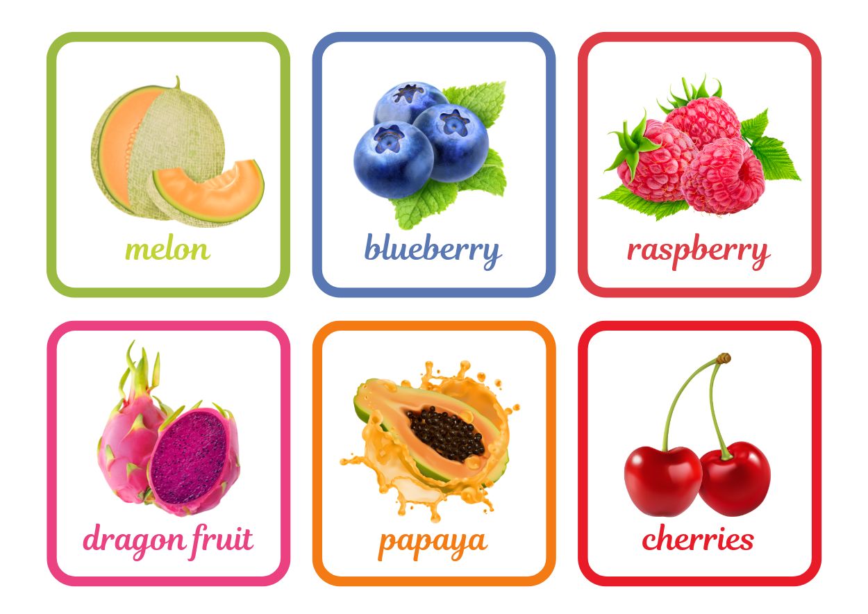 72 Fruit Flash Cards Printable for Kids