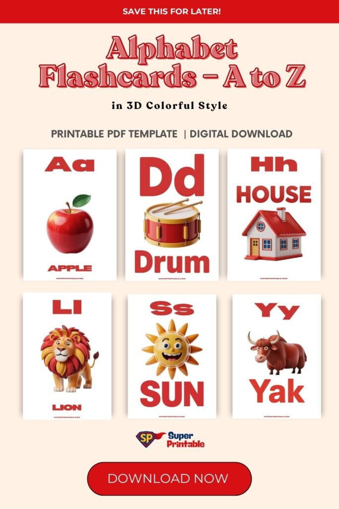 Alphabet Flashcards – A to Z in 3D Colorful Style | Free Printables