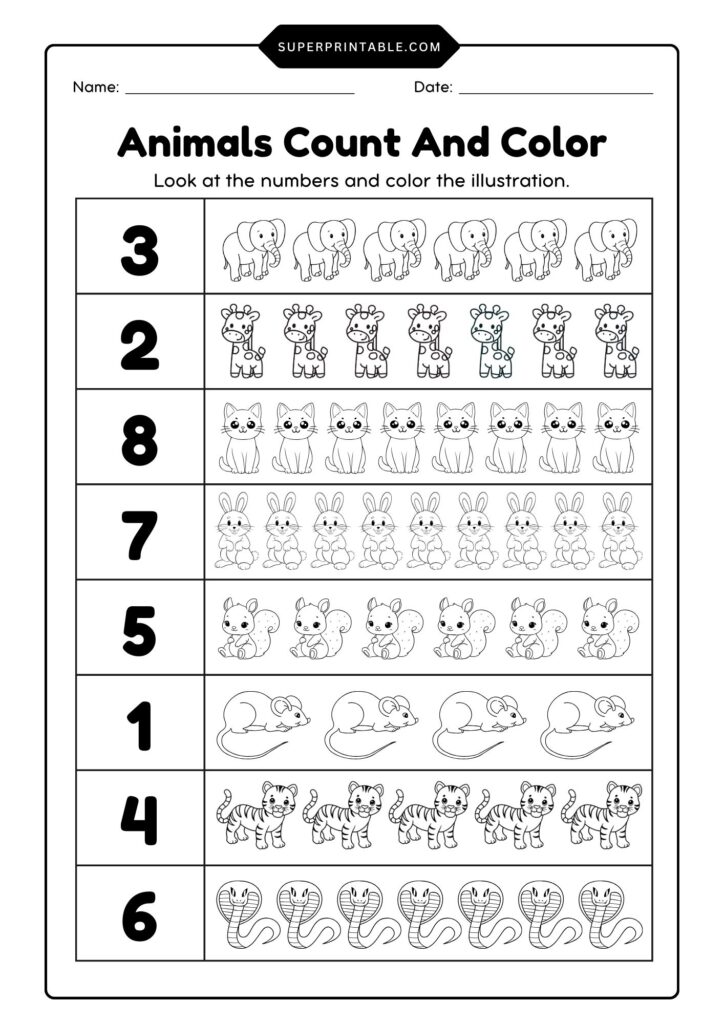 Animal Count & Color Activity Coloring Pages | Free PDF Printables