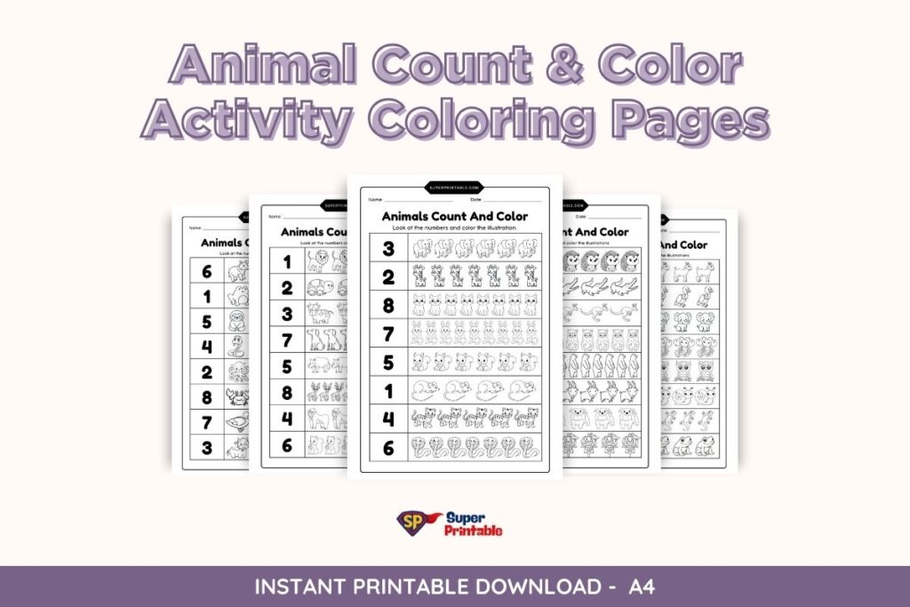 Animal Count & Color Activity Coloring Pages | Free PDF Printables