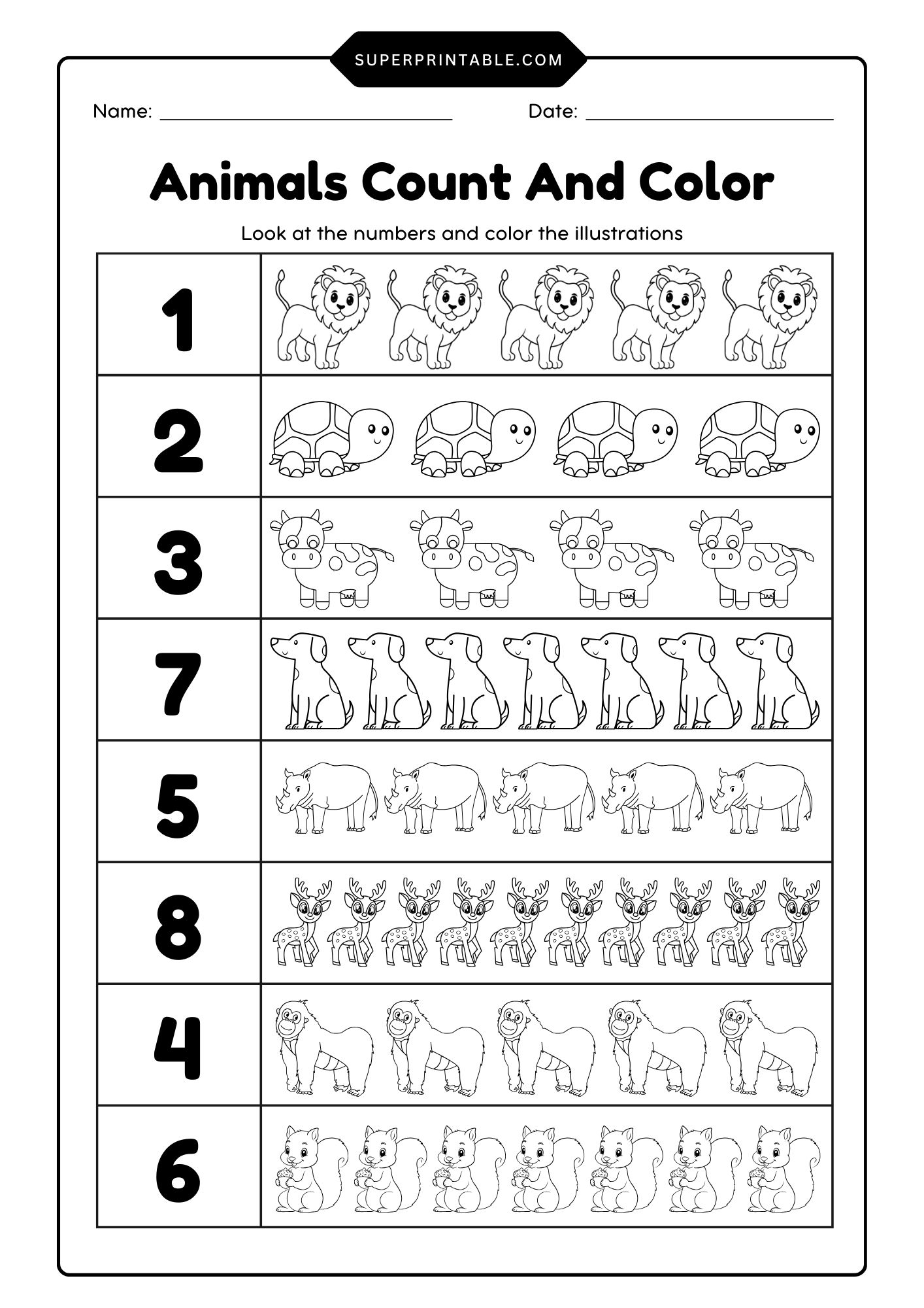 Animal Count & Color Activity Coloring Pages | Free PDF Printables