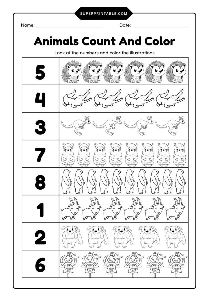Animal Count & Color Activity Coloring Pages | Free PDF Printables