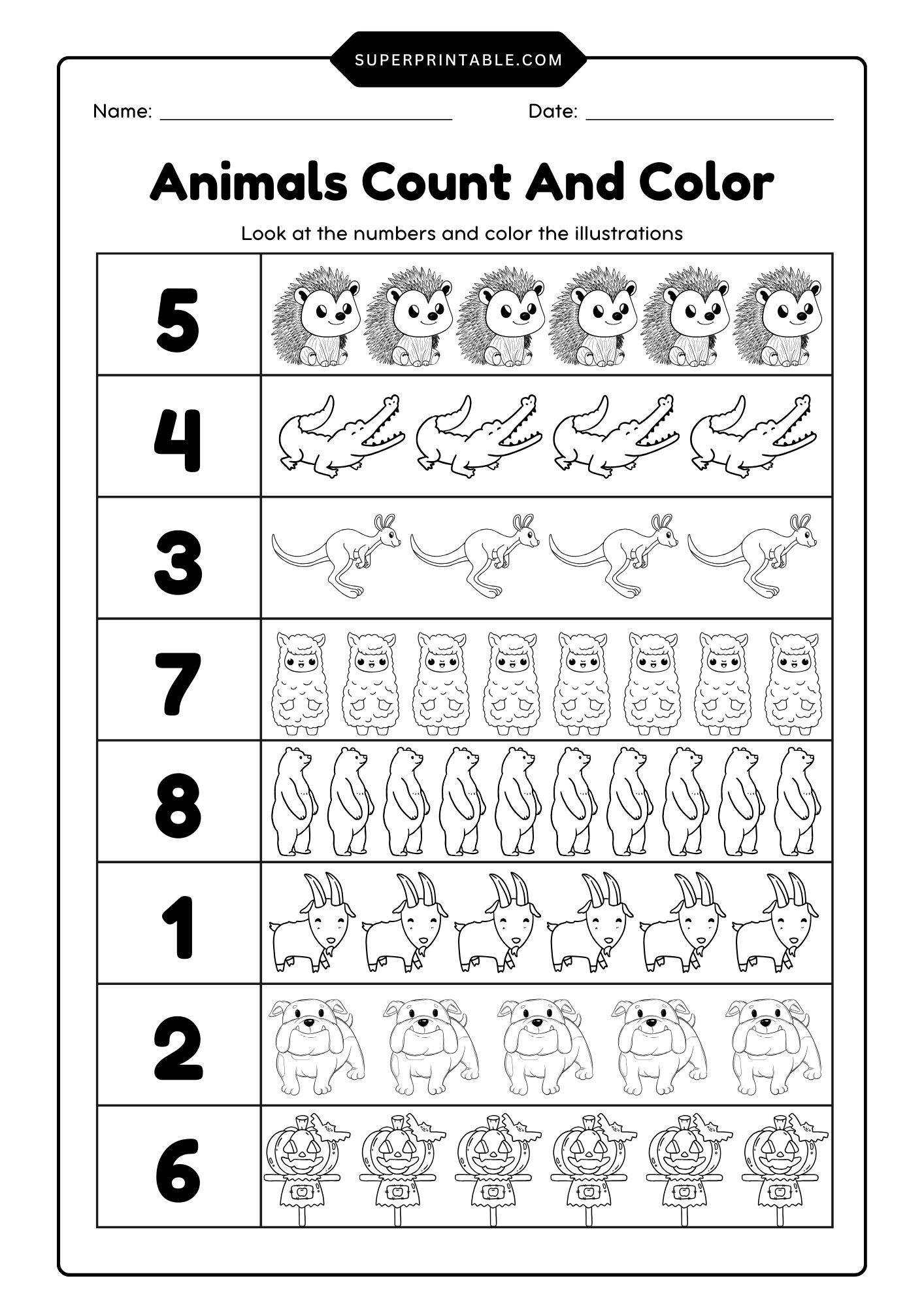Animal Count & Color Activity Coloring Pages | Free PDF Printables