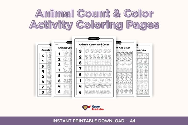 Animal Count & Color Activity Coloring Pages | Free PDF Printables