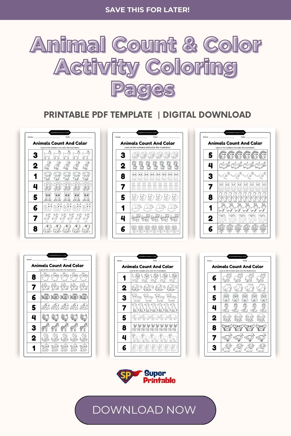 Animal Count & Color Activity Coloring Pages | Free PDF Printables