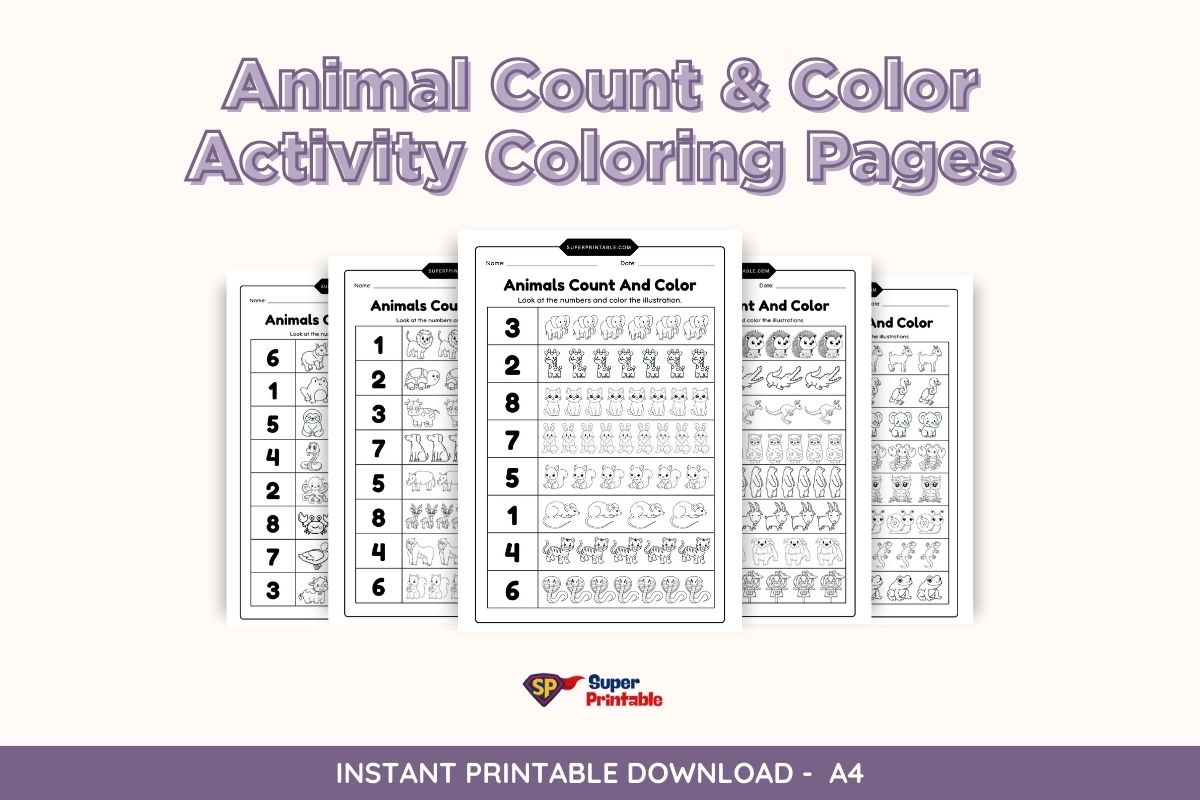 Animal Count & Color Activity Coloring Pages | Free PDF Printables
