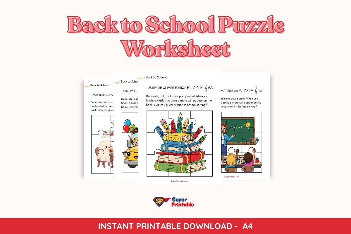 4 Back to School Puzzle Worksheet | Free PDF Printables
