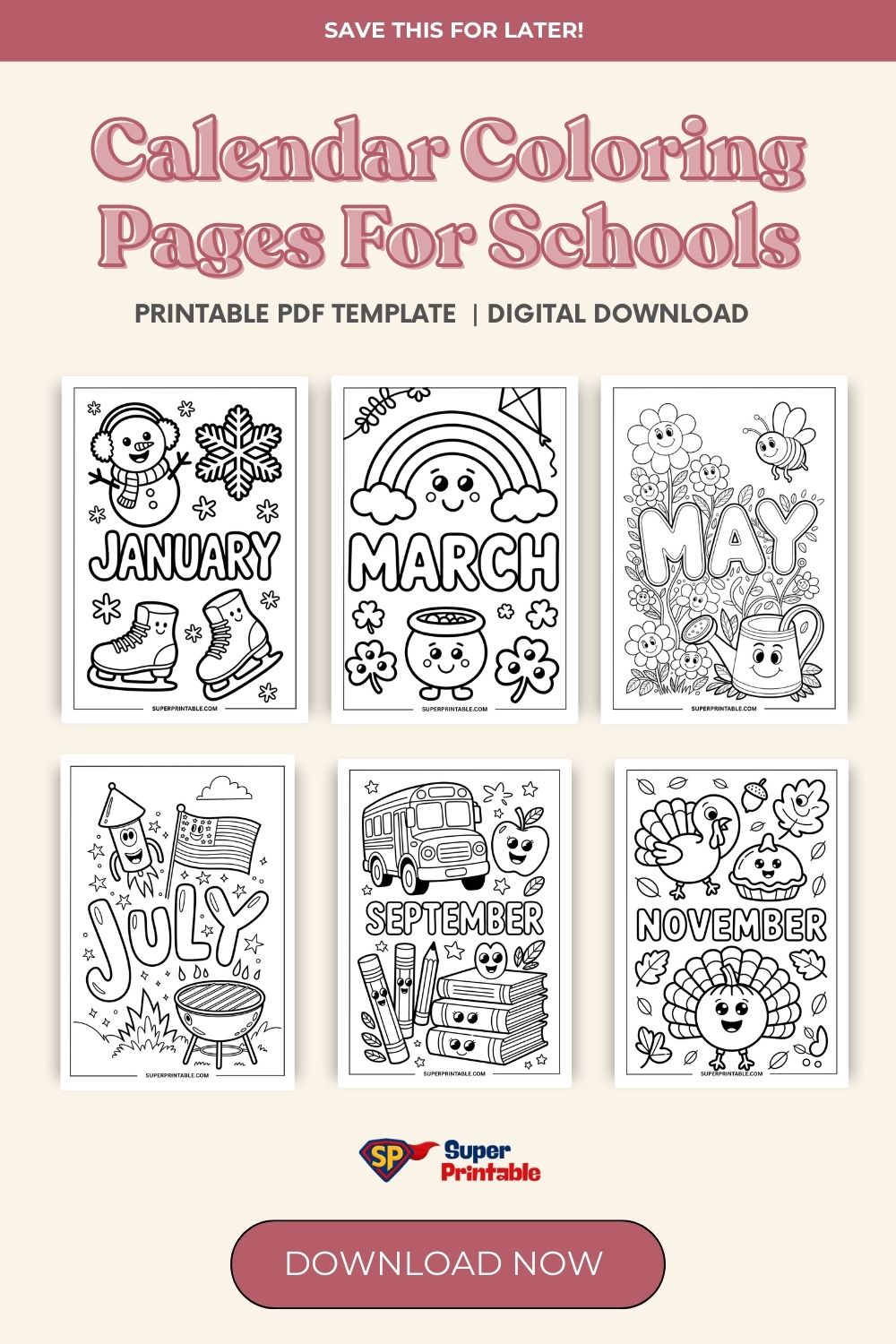 Calendar Coloring Pages For Schools | Free PDF Printables