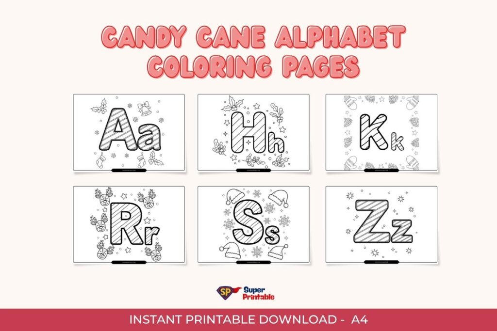 Candy Cane Alphabet Coloring Pages | Free PDF Printables