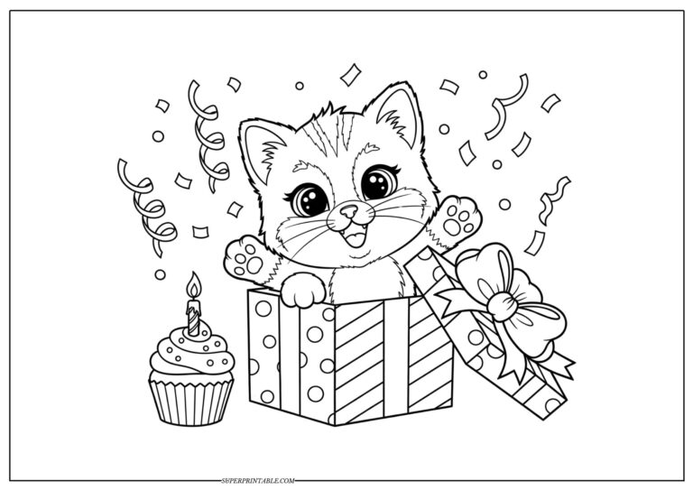 10 Cat Happy Birthday Coloring Pages – Free Printables for Kids