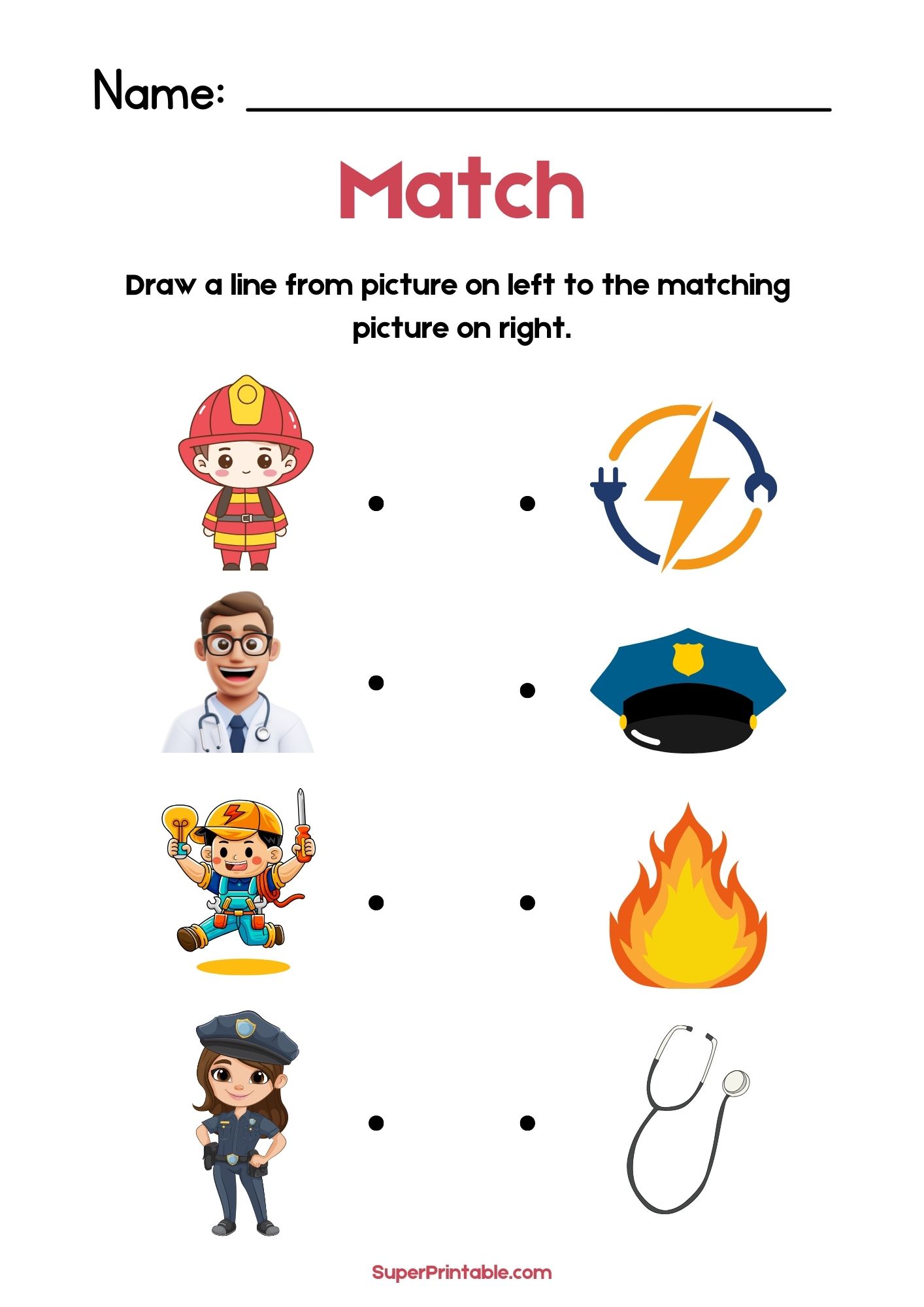 Community Helpers Illustrative Matching Worksheet - SuperPrintable