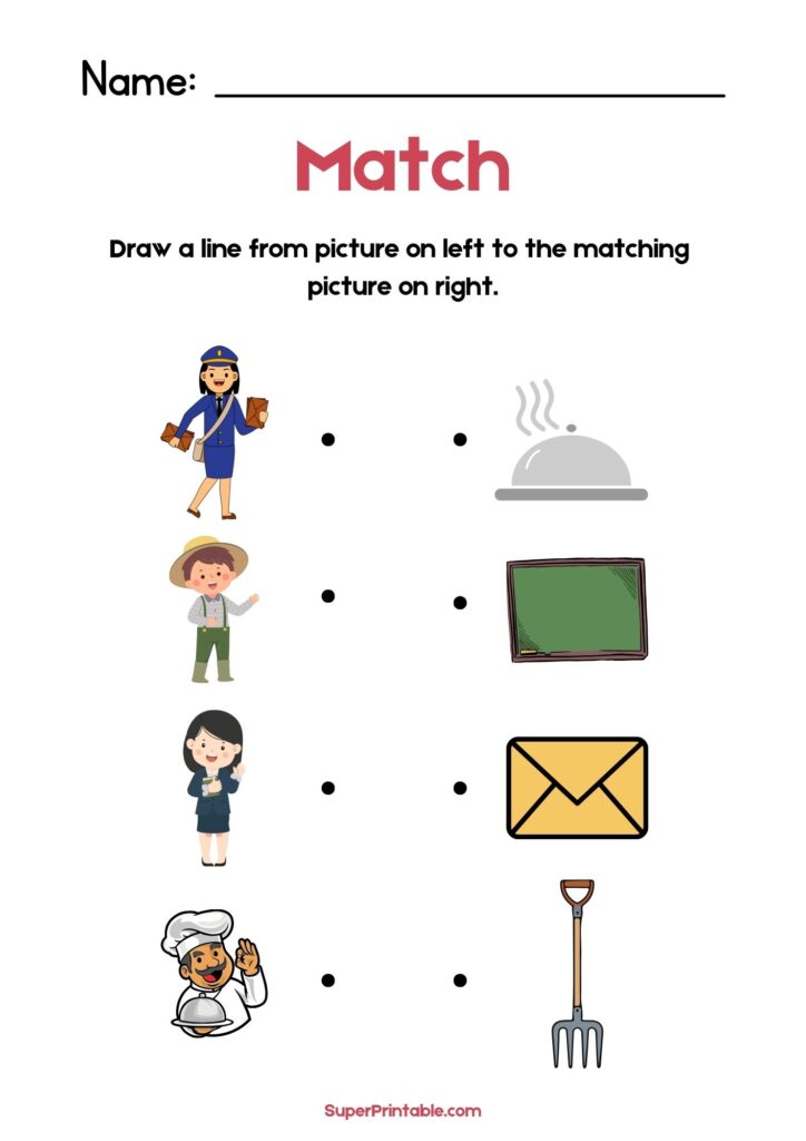 Community Helpers Illustrative Matching Worksheet - SuperPrintable