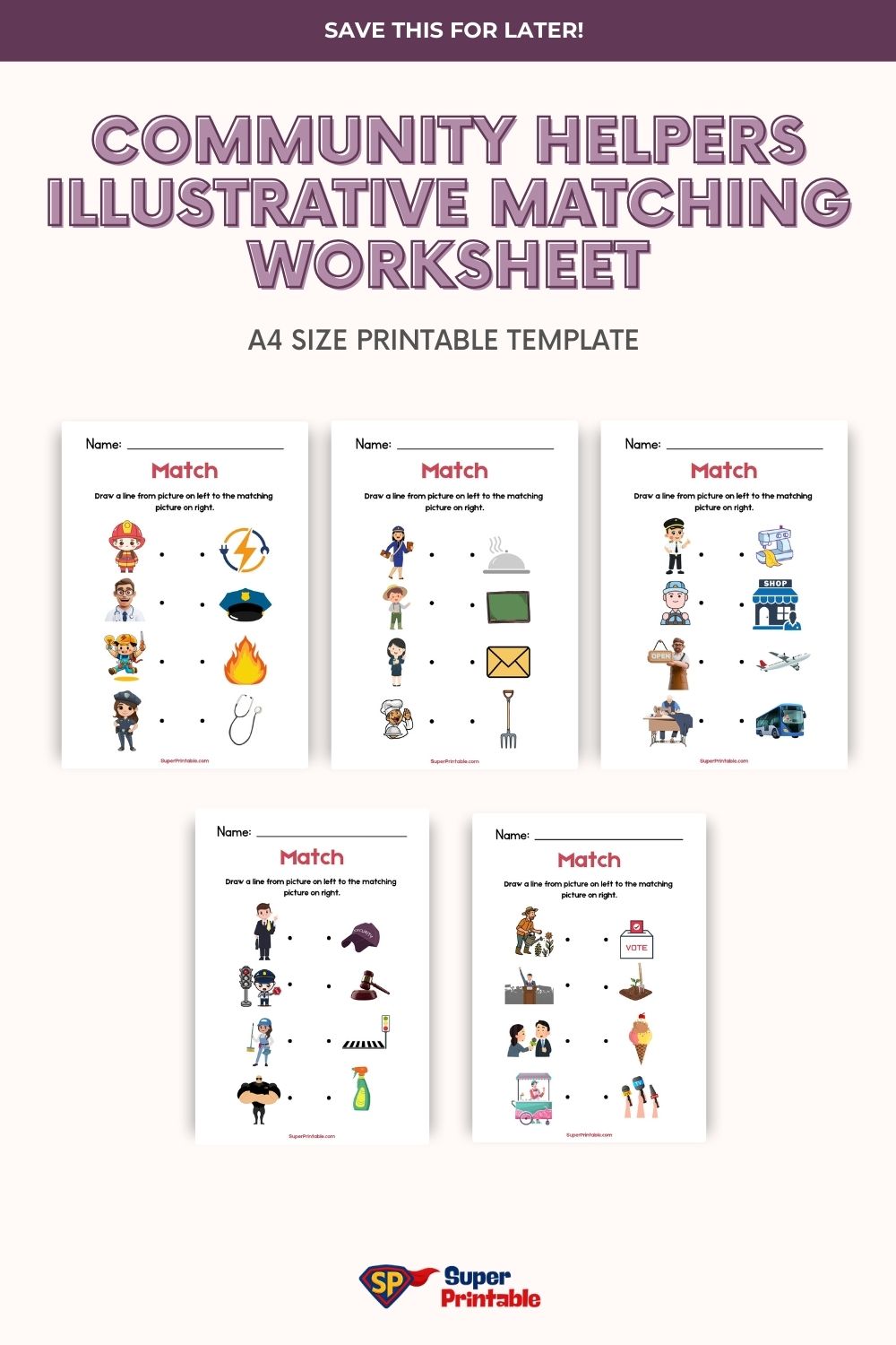 Community Helpers Illustrative Matching Worksheet - SuperPrintable