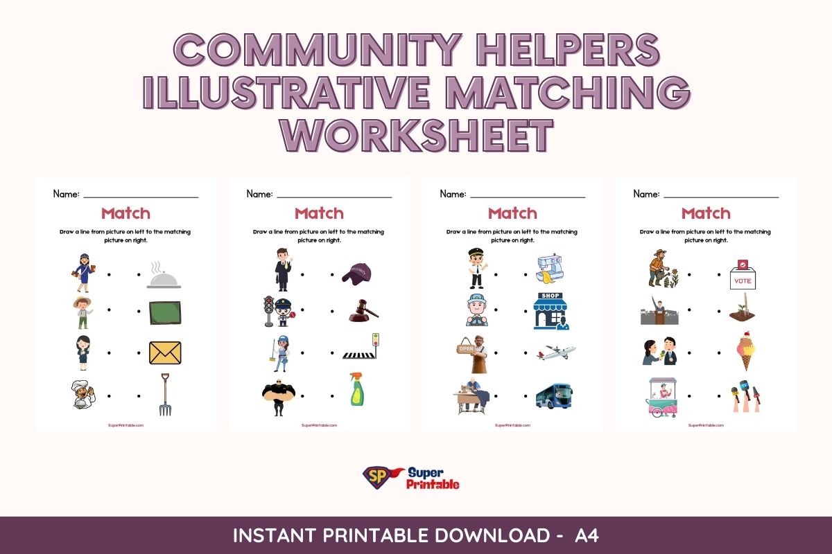 Community Helpers Illustrative Matching Worksheet - SuperPrintable