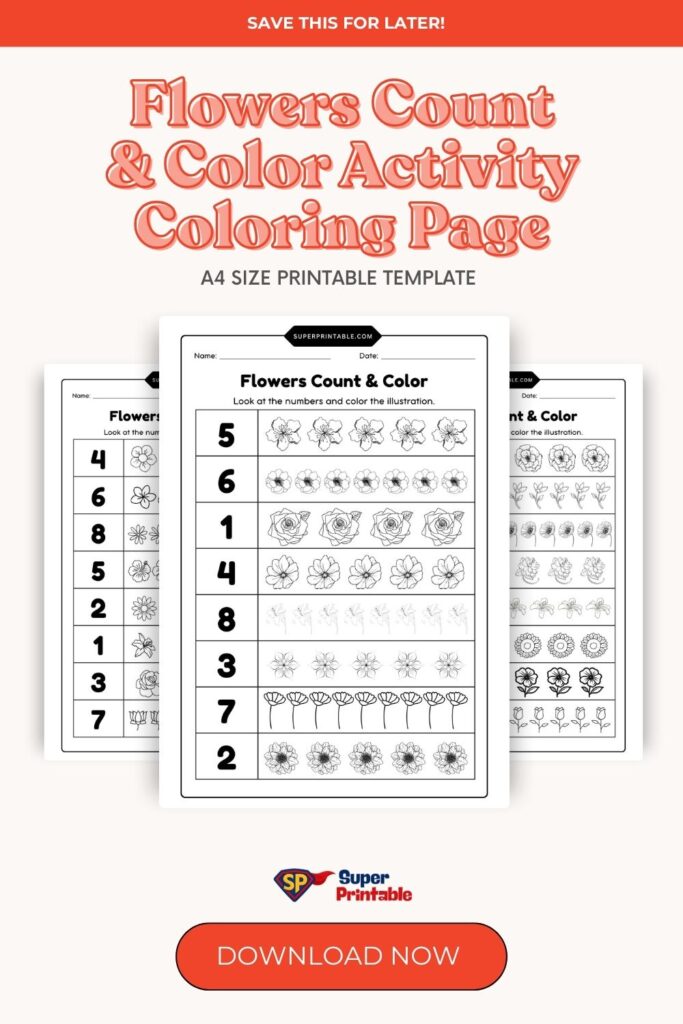 Flowers Count & Color Activity Coloring Pages | Free PDF