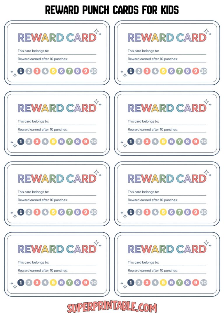 Reward Punch Cards For Kids | Free PDF Printables