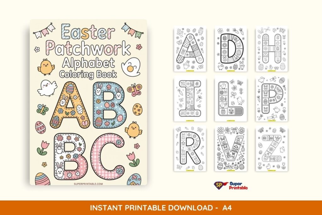 Easter Patchwork Alphabet Coloring Pages | Free PDF