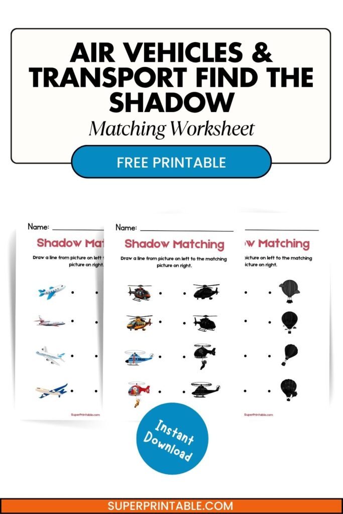 Air Vehicles & Transport Find The Shadow Matching Worksheet