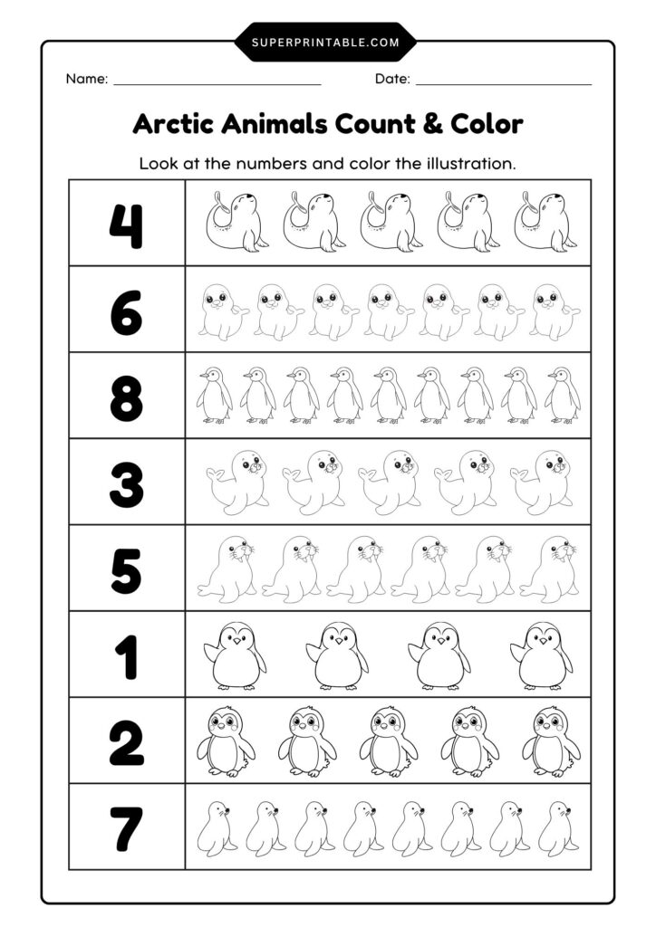 Arctic Animals Count & Color Activity Coloring | Free PDF