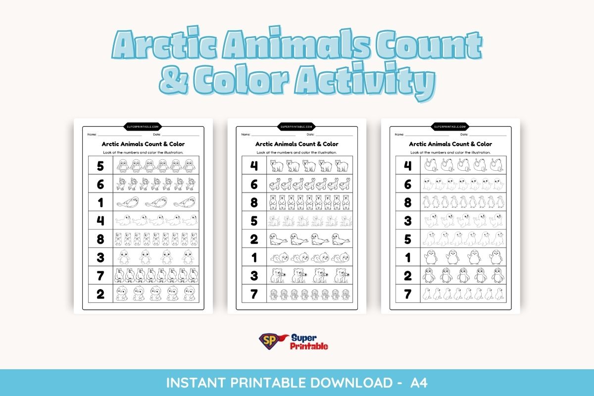Arctic Animals Count & Color Activity Coloring | Free PDF