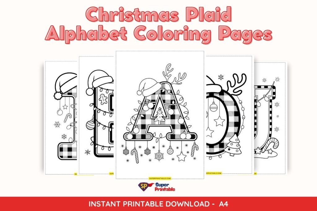 Christmas Plaid Alphabet Coloring Pages for Kids | Free PDF
