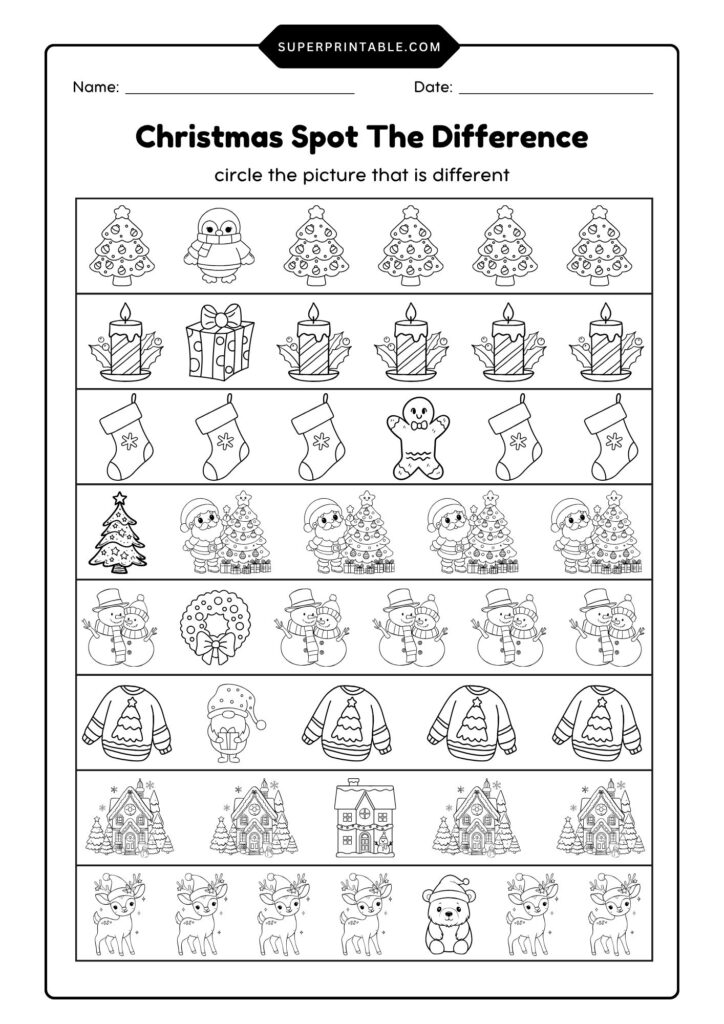 Christmas Spot The Difference Activity Worksheet | Free PDF