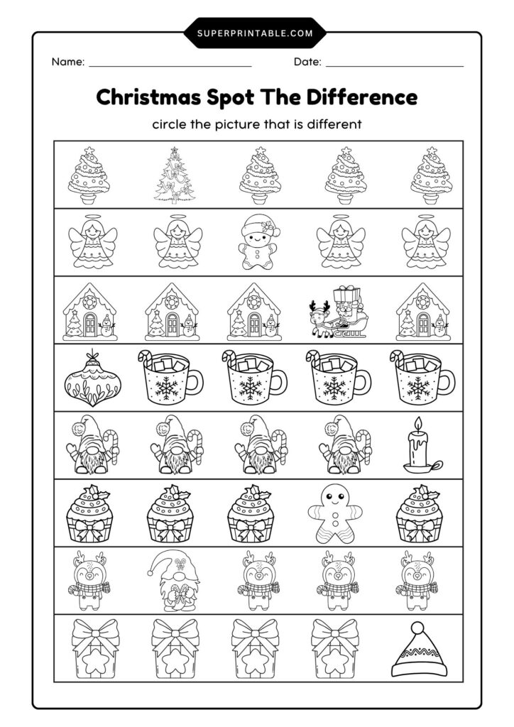 Christmas Spot The Difference Activity Worksheet | Free PDF