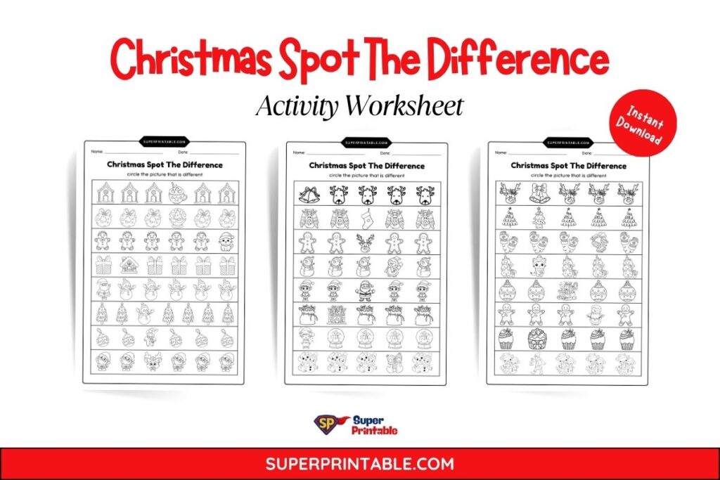 Christmas Spot The Difference Activity Worksheet | Free PDF