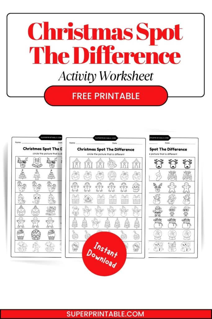 Christmas Spot The Difference Activity Worksheet | Free PDF