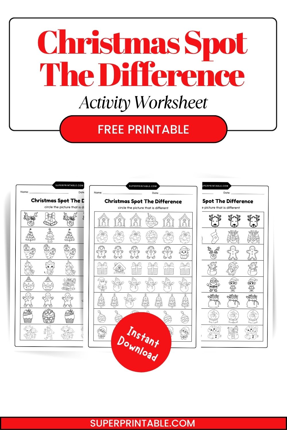 Christmas Spot The Difference Activity Worksheet | Free PDF