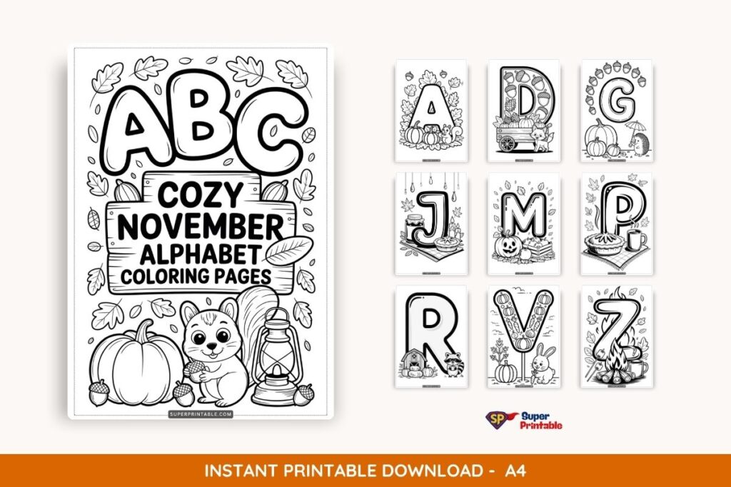 Cozy November Alphabet Coloring Pages | Free PDF Printables