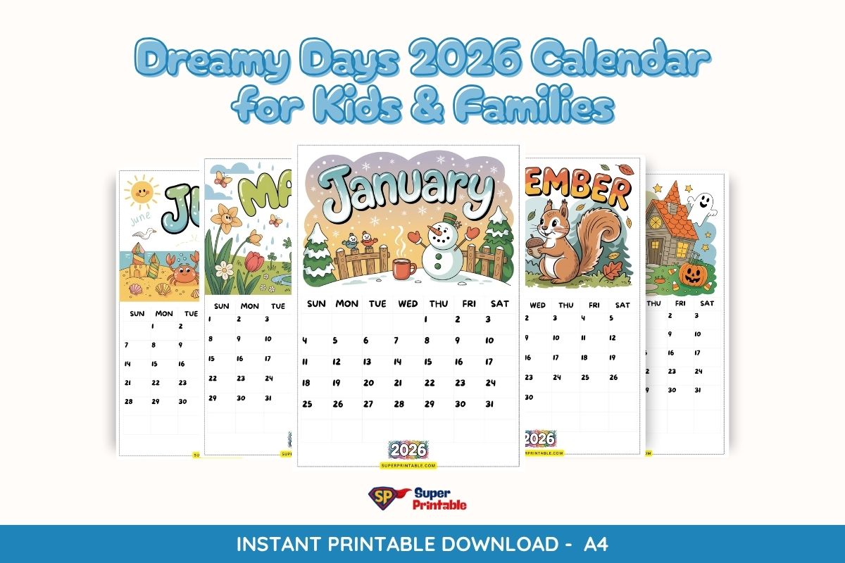 Dreamy Days 2026 Calendar for Kids & Families | Free PDF