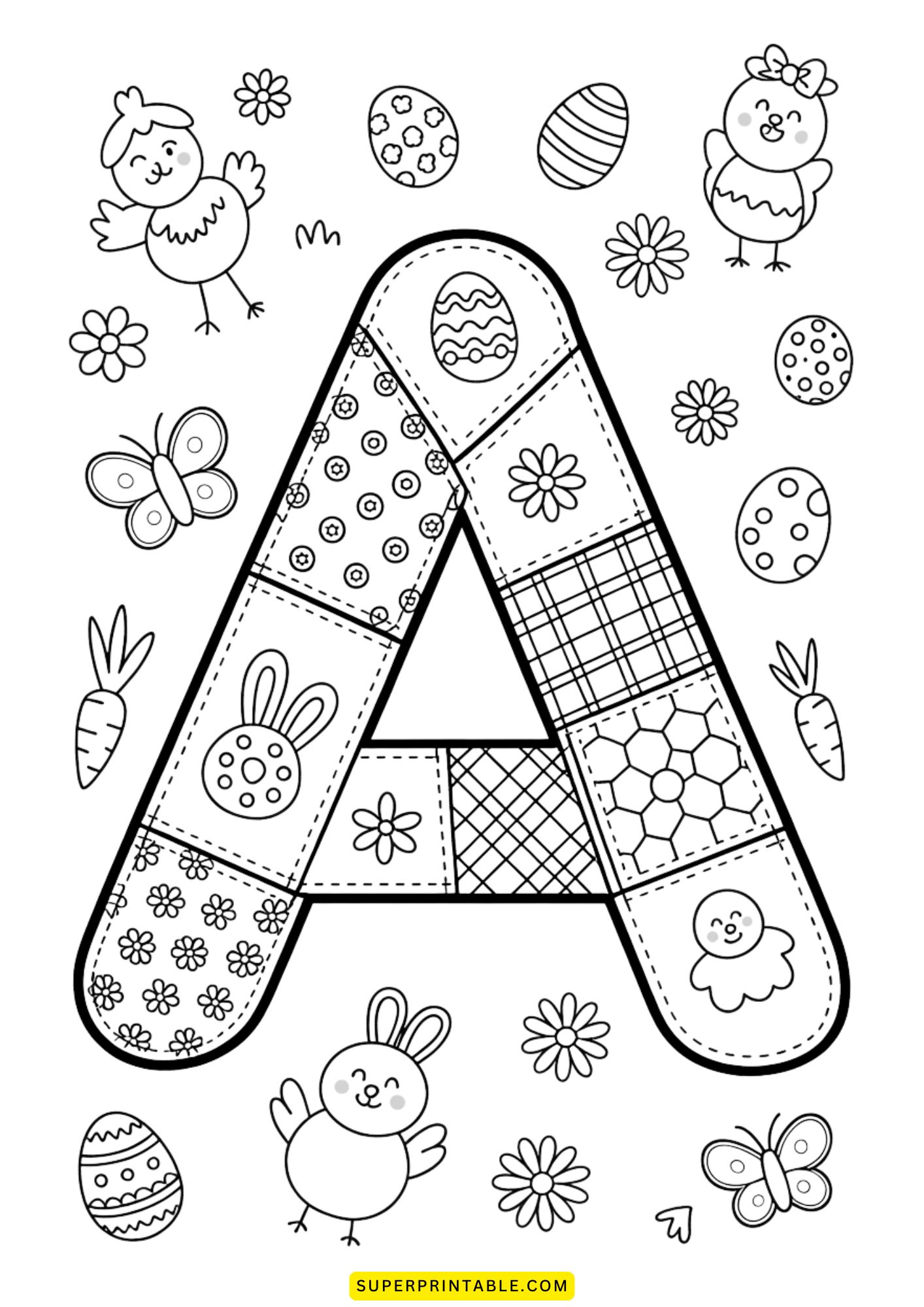 Easter Patchwork Alphabet Coloring Pages | Free PDF