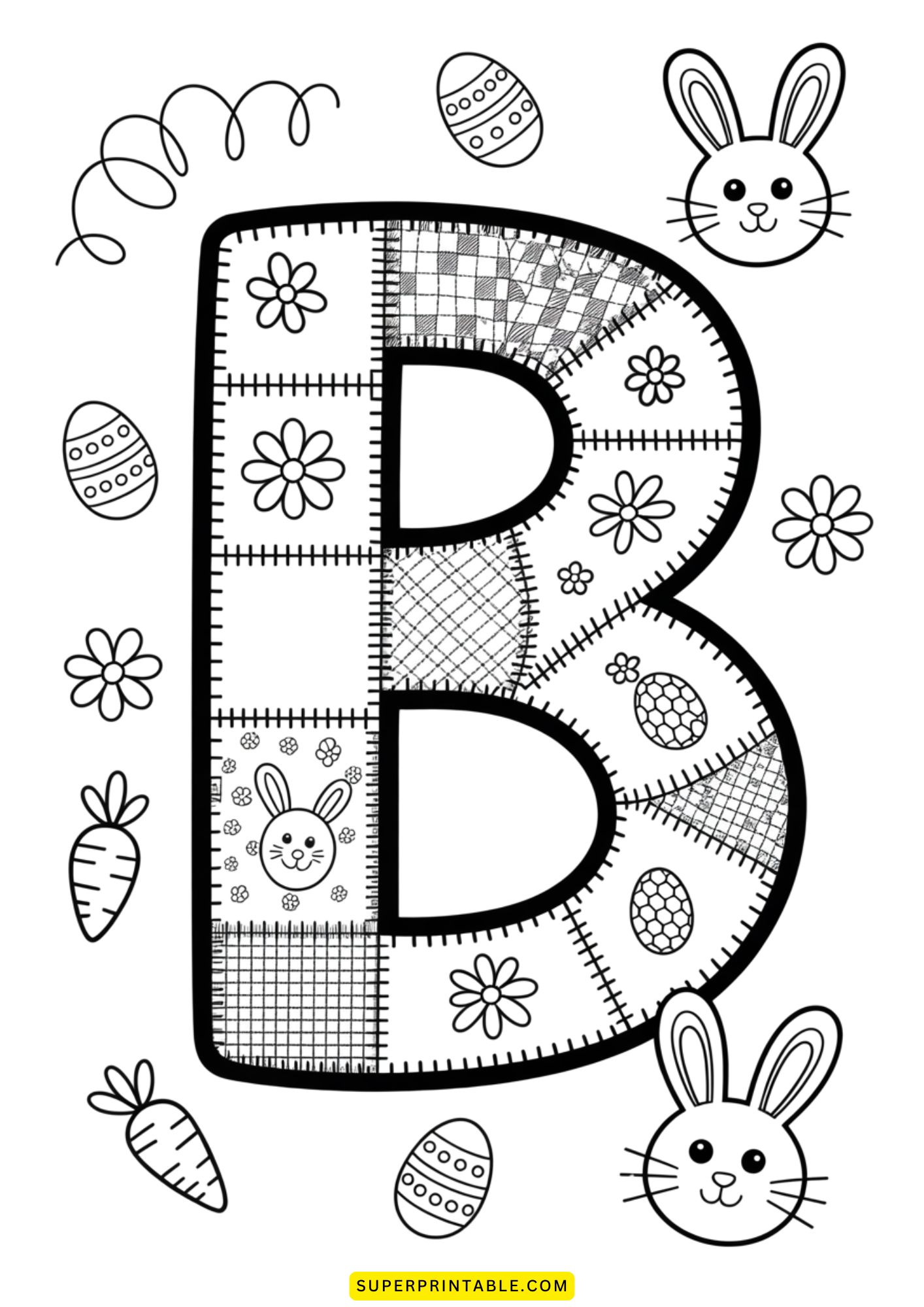 Easter Patchwork Alphabet Coloring Pages | Free PDF