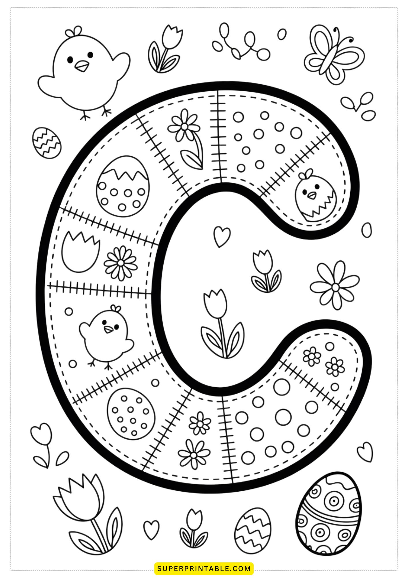 Easter Patchwork Alphabet Coloring Pages | Free PDF