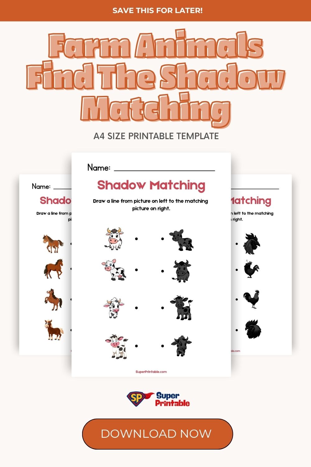 5 Farm Animals Find The Shadow Matching Worksheet | Free PDF