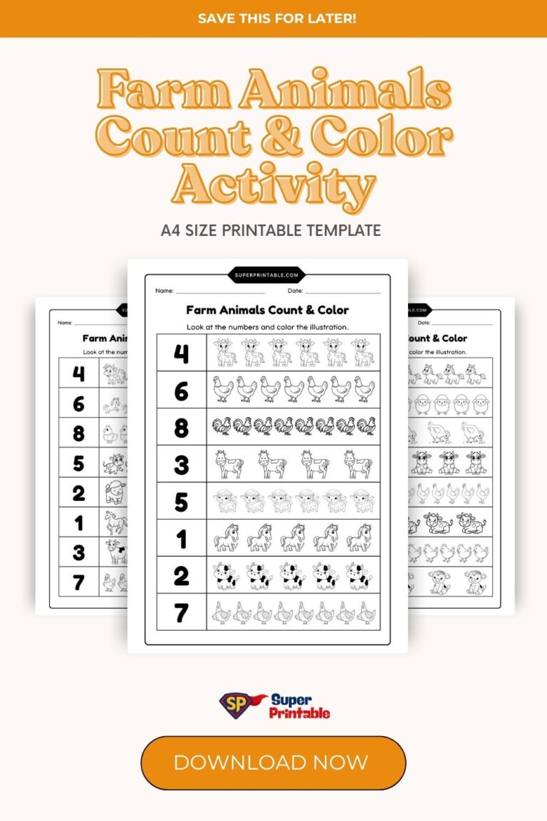 Farm Animals Count & Color Activity Coloring Pages | Free PDF