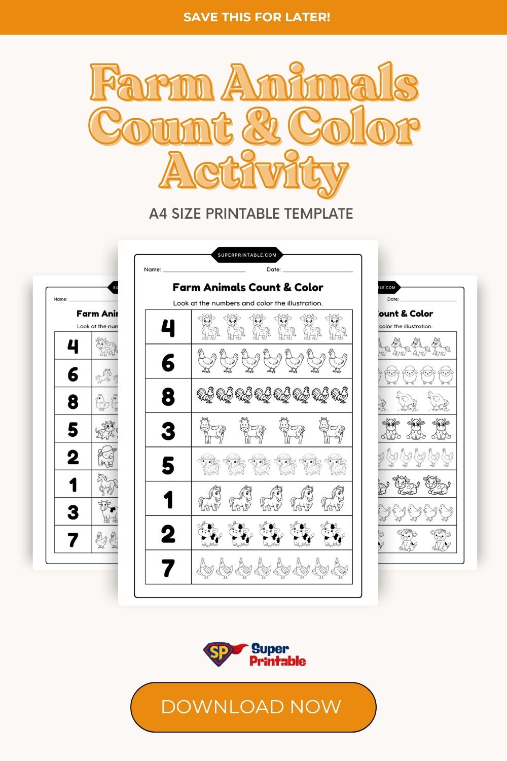 Farm Animals Count & Color Activity Coloring Pages | Free PDF