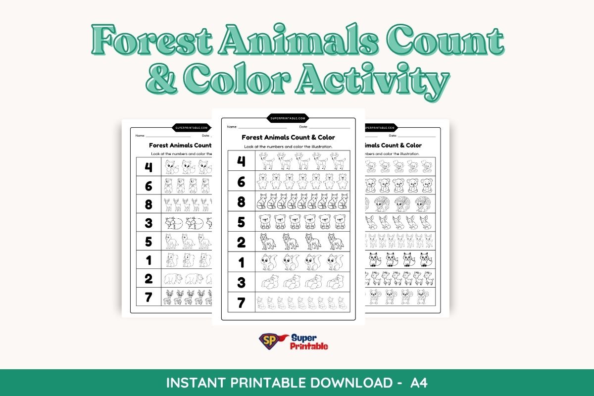 Forest Animals Count & Color Activity Coloring Pages | Free PDF