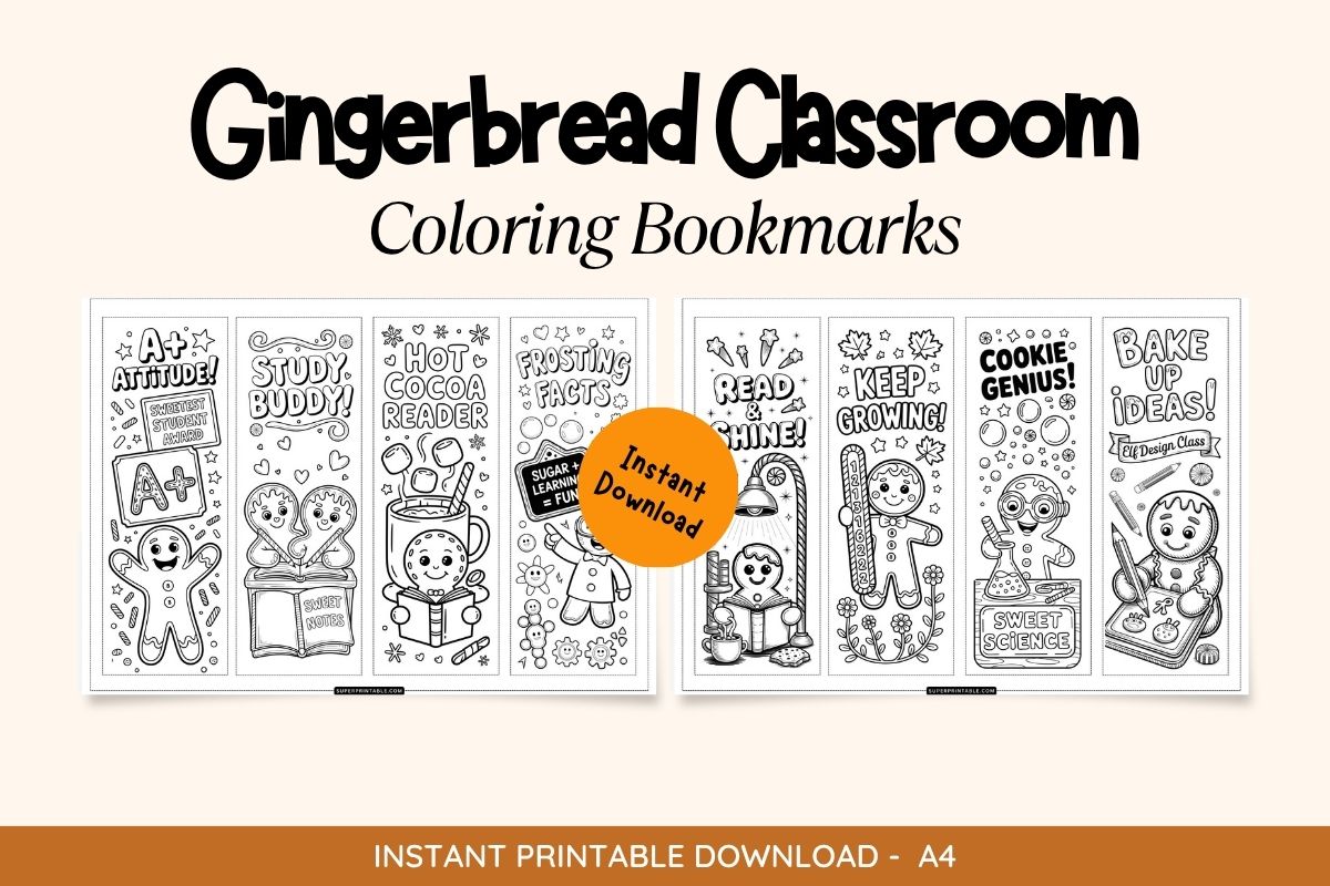 Gingerbread Classroom Coloring Bookmarks | Free PDF Printables