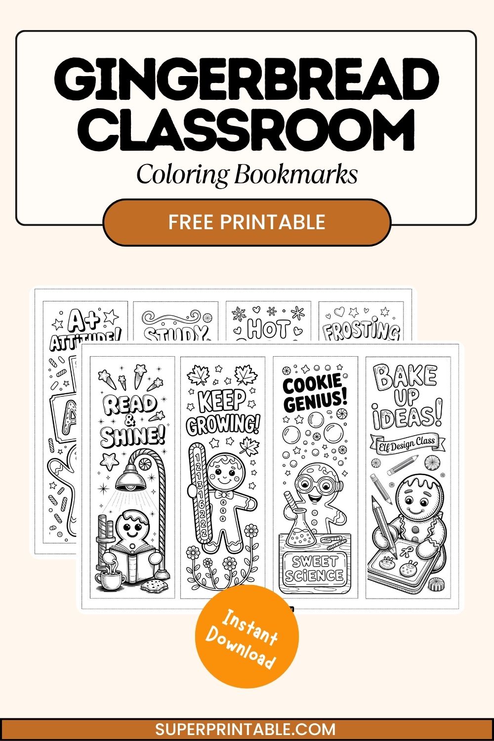 Gingerbread Classroom Coloring Bookmarks | Free PDF Printables