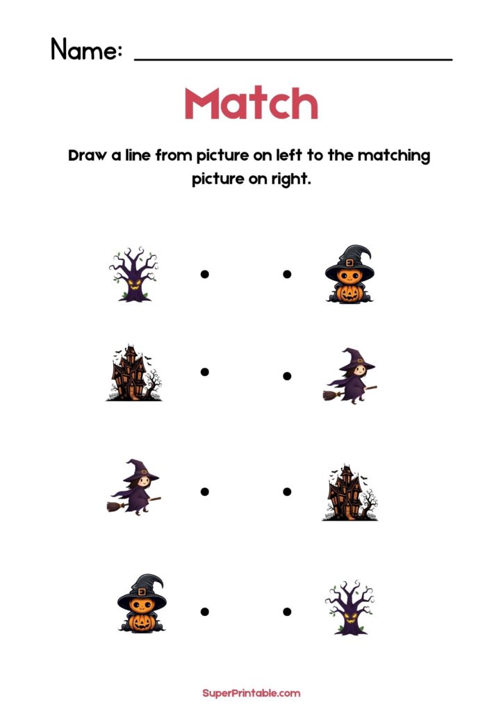 Halloween Illustrative Matching Worksheet | Free PDF Printables