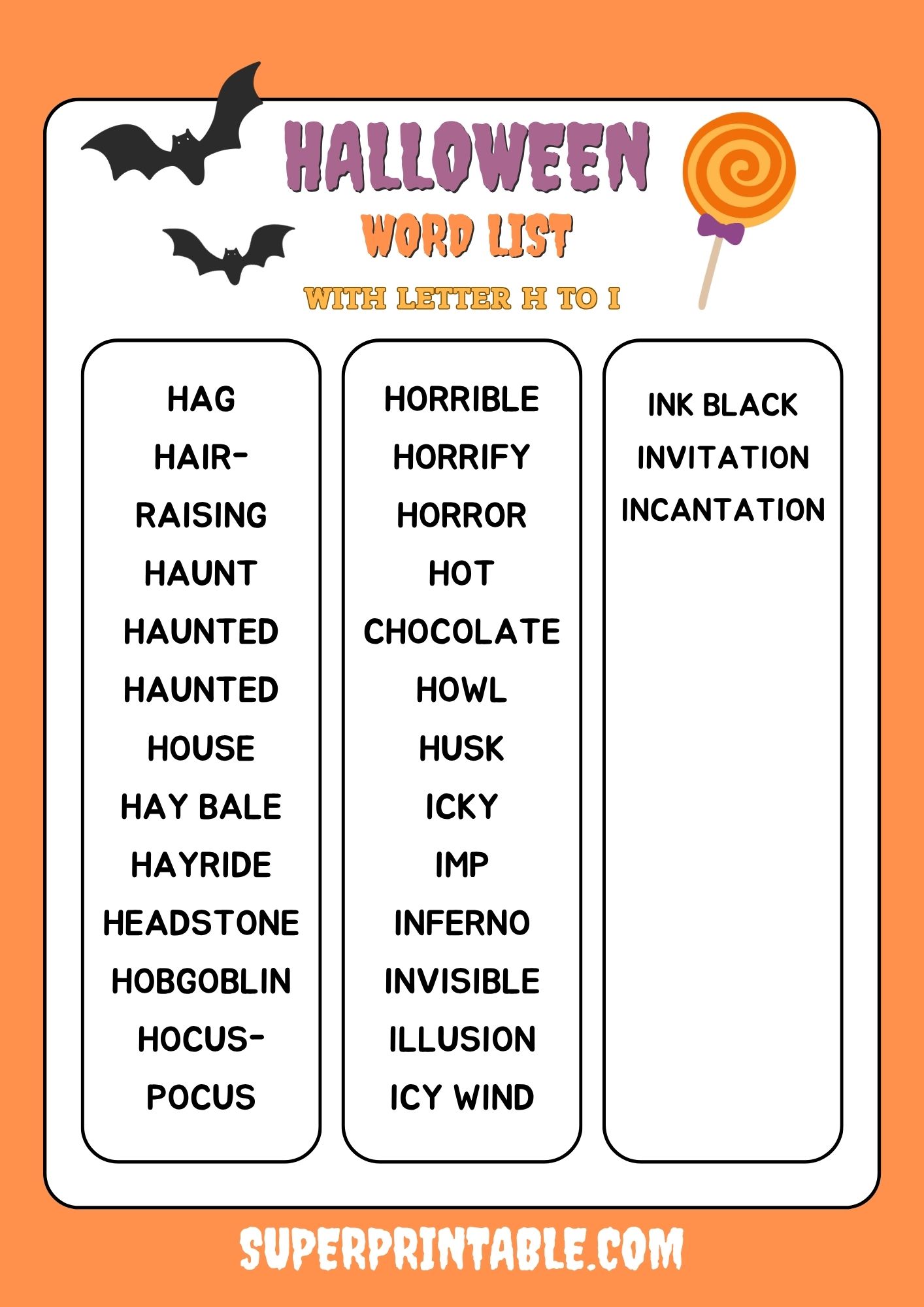 350+ Fun Halloween Words for Kids (Free Printable Word List)