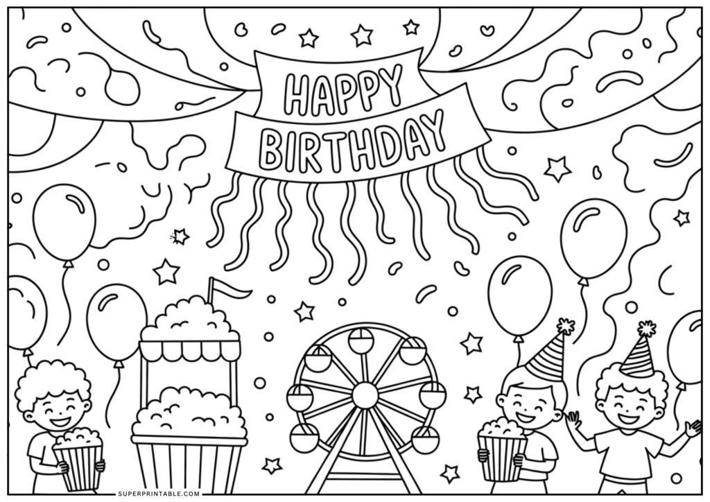 8+ Happy Birthday Party Coloring Pages | Free PDF Printables
