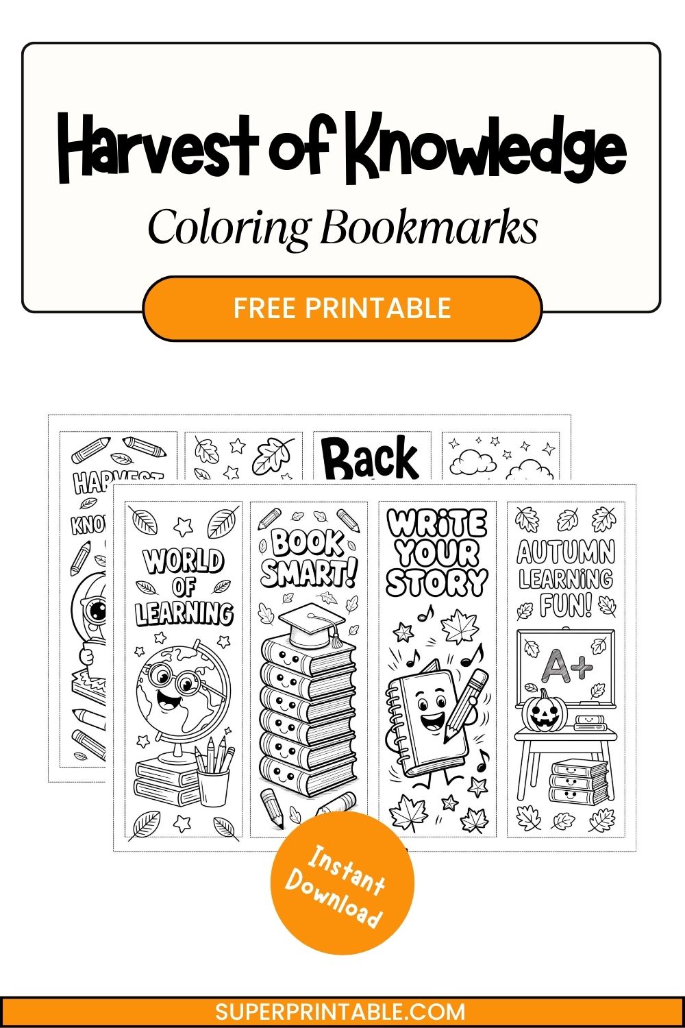 Harvest of Knowledge Coloring Bookmarks | Free PDF Printables