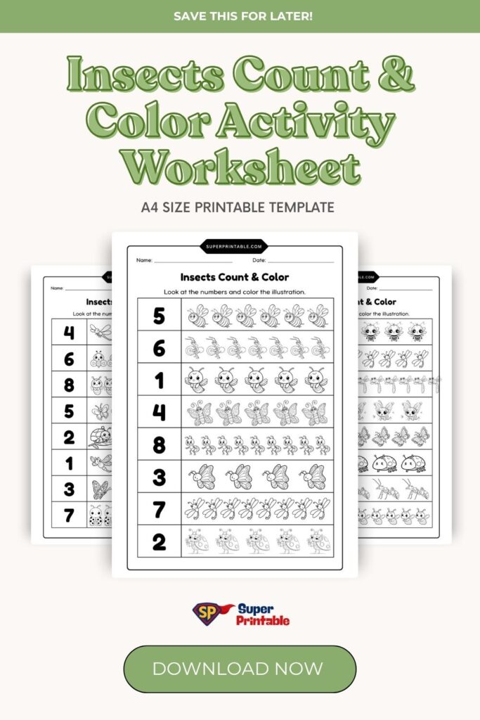 Insects Count & Color Activity Coloring Worksheet | Free PDF